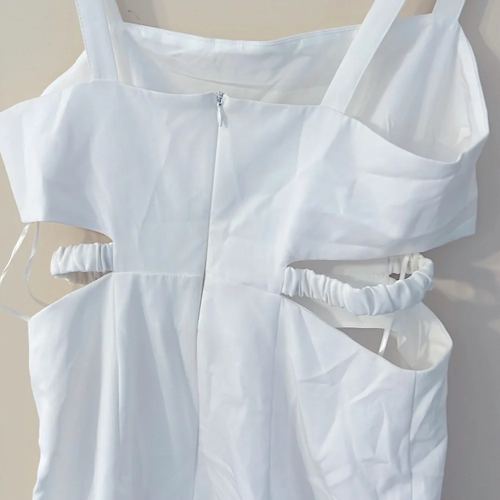 Zara | Dresses | Zara White Square Neck Side Cutout Midi Dress M Nwt ...